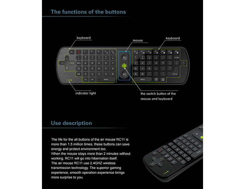 Android RC11 Wireless Air Fly Mouse + Keyboard - WorldWideSatellites.com